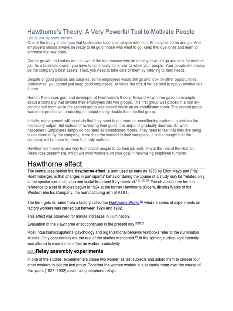 Hawthorne Effect: Hawthorne's Theory: A Very Powerful Tool To Motivate ...