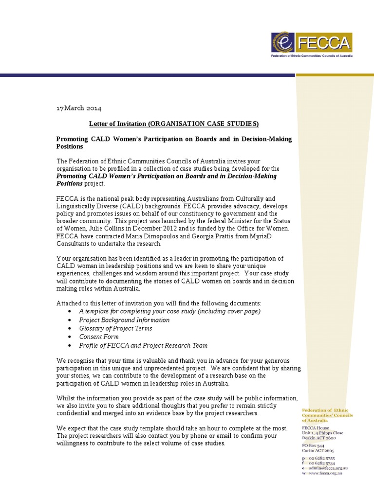 Organisation Case Studies Letter of Invitation | PDF | Public Sphere