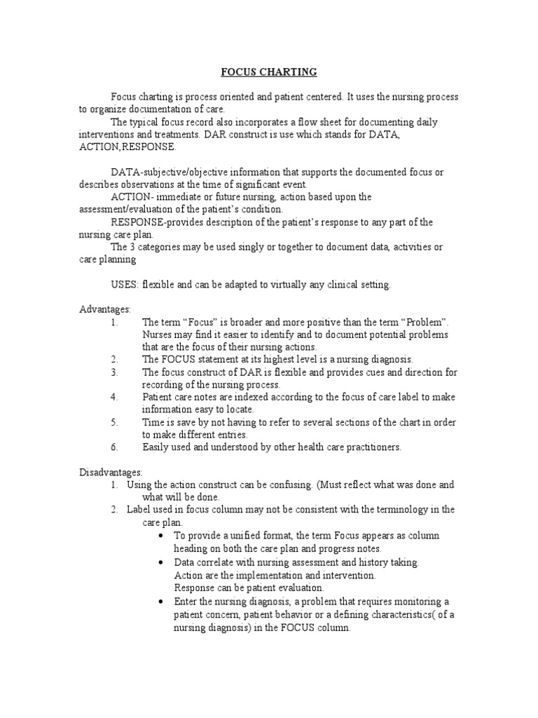 Focus Charting | PDF | Nursing | Medical Diagnosis