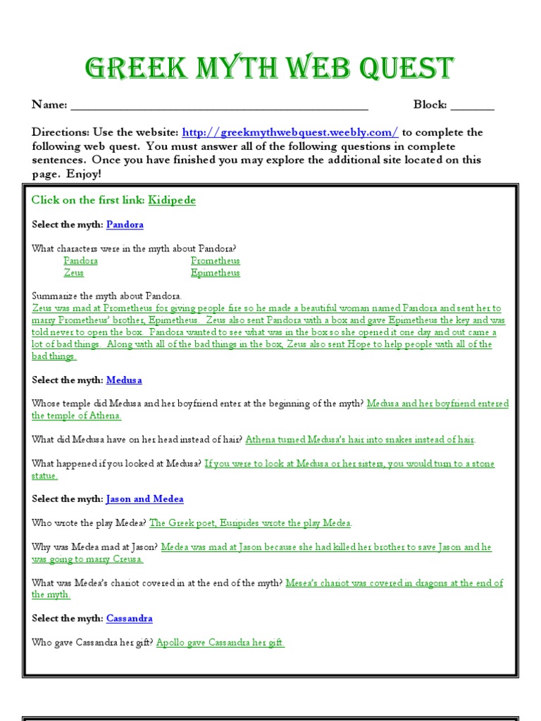 Greek Mythology Web Quest Guide | PDF | Theseus | Dionysus