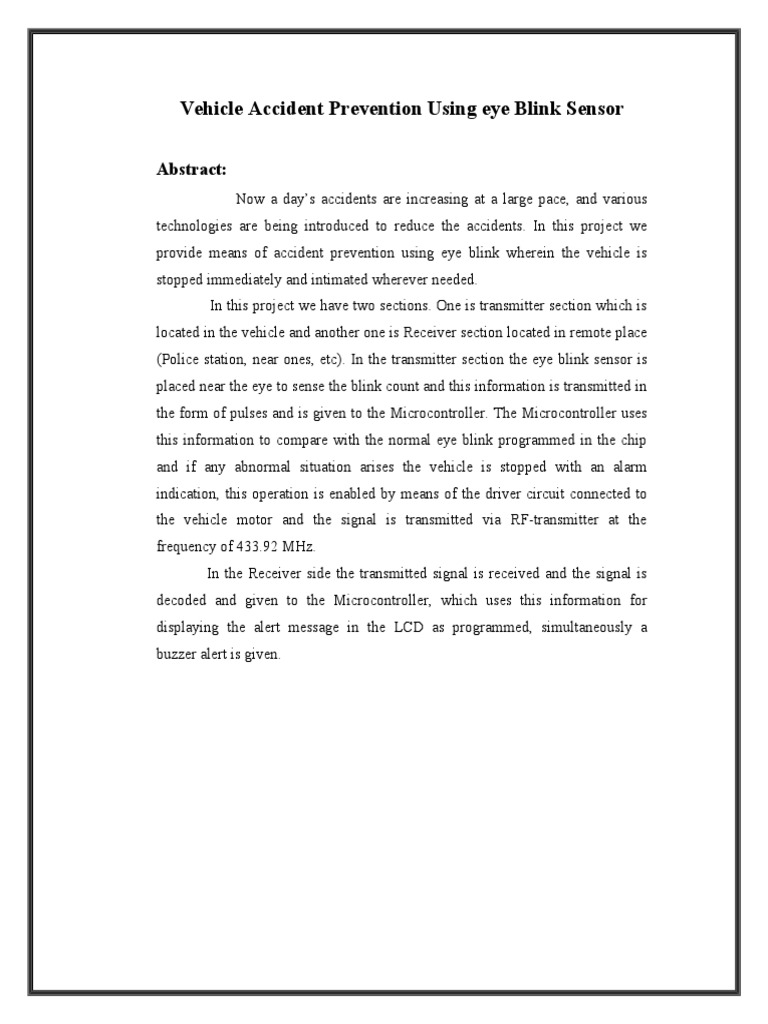 Vehicle Accident Prevention Using Eye Blink Sensor | PDF | Relay ...