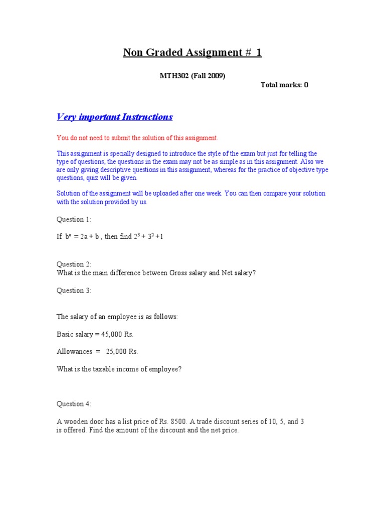MTH302 Non-Graded Assignment Overview | PDF | Business | Teaching ...