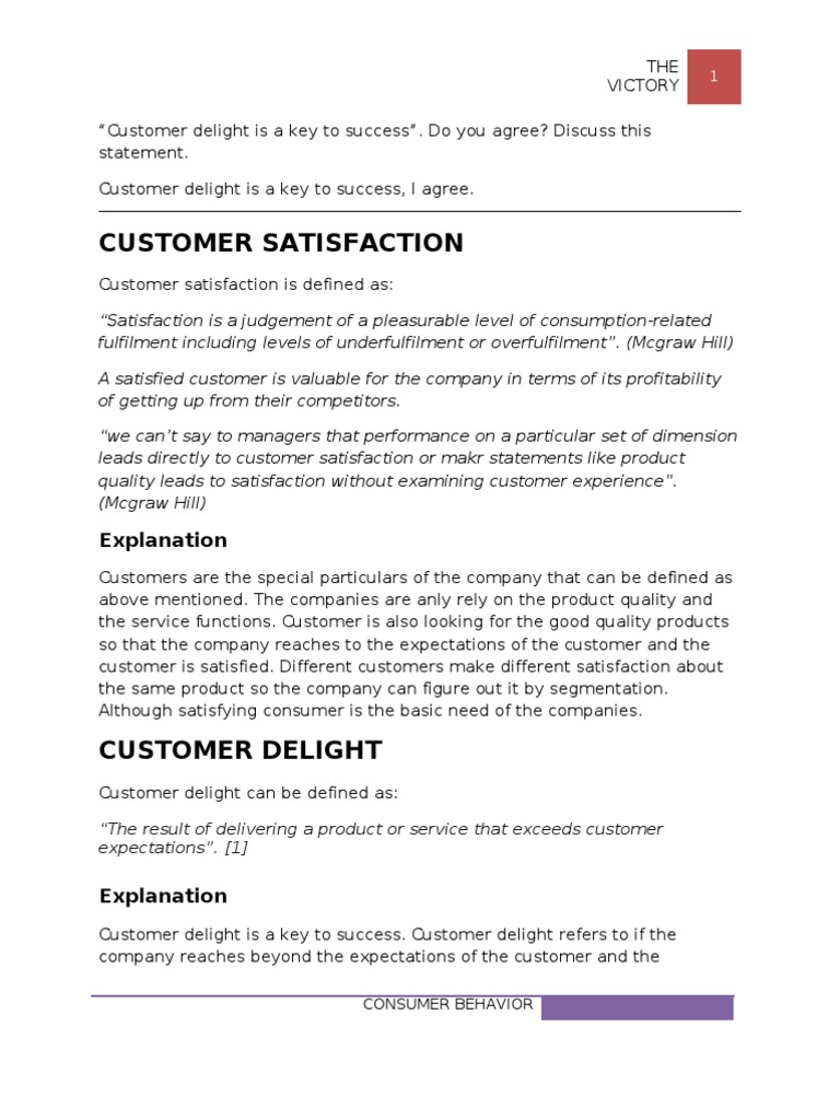 Customer Delight Is A Key To Success (The Assignment) | PDF | Consumer ...