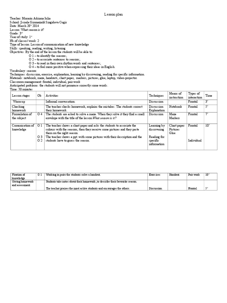 3rd Grade Lesson Plan: Seasons | PDF