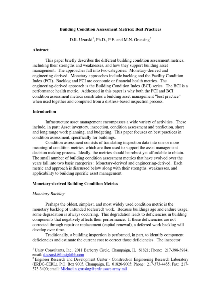 Building Condition Assessments Metrics Best Practices | PDF | Inventory ...