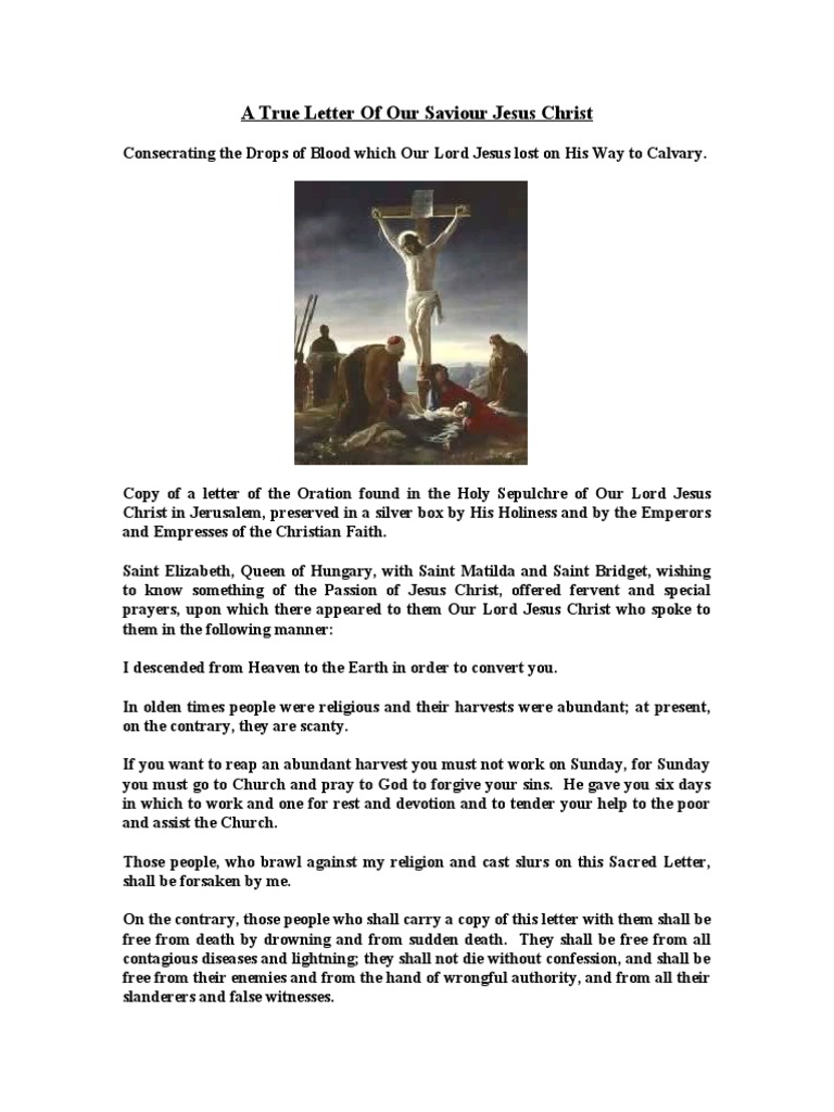 A True Letter of Our Saviour Jesus Christ | Jesus | Prayer