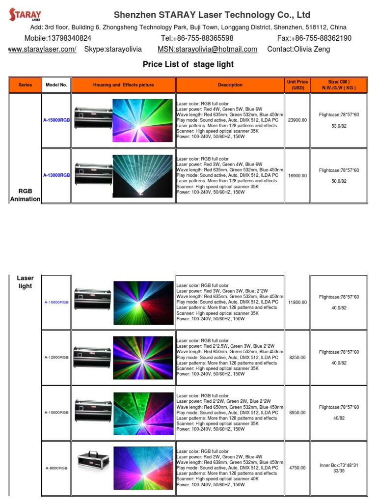 Staray - Price List | PDF | Laser | Light Emitting Diode