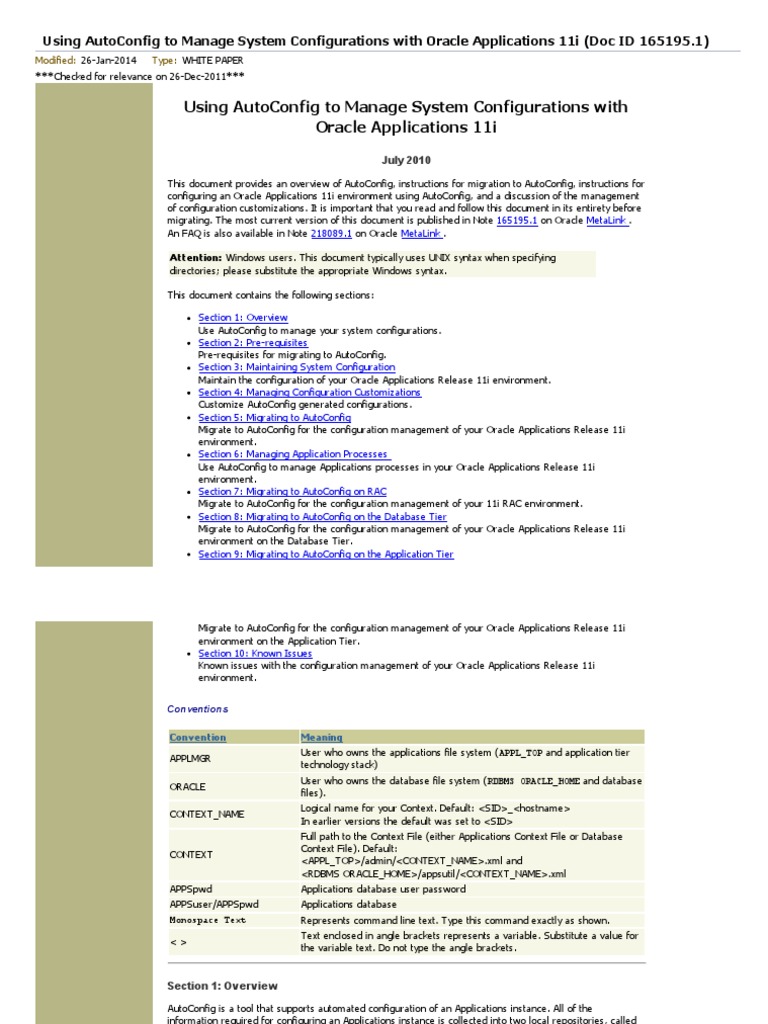 Using Autoconfig To Manage System Configurations With Oracle