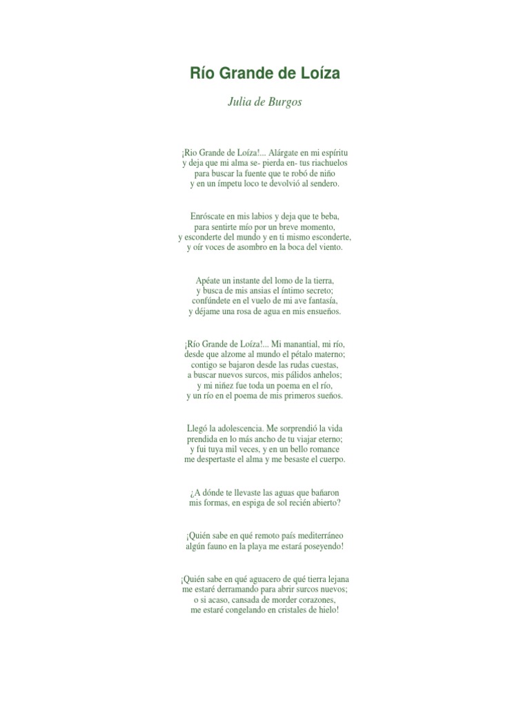 Río Grande de Loíza, poema de Julia de Burgos | PDF