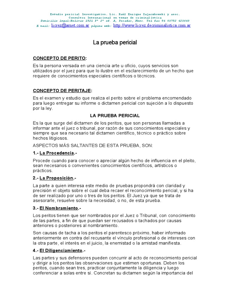 La Prueba Pericial | Perito | Evidencia (Derecho)