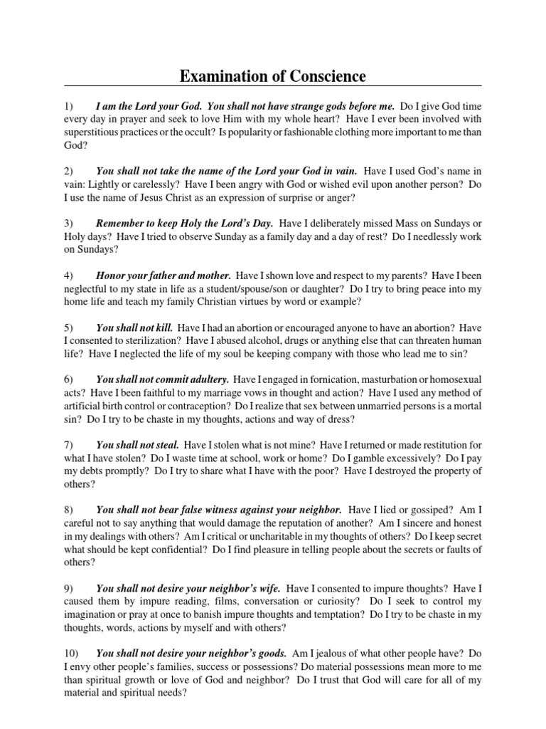 Examination of Conscience | PDF | Chastity | Anger