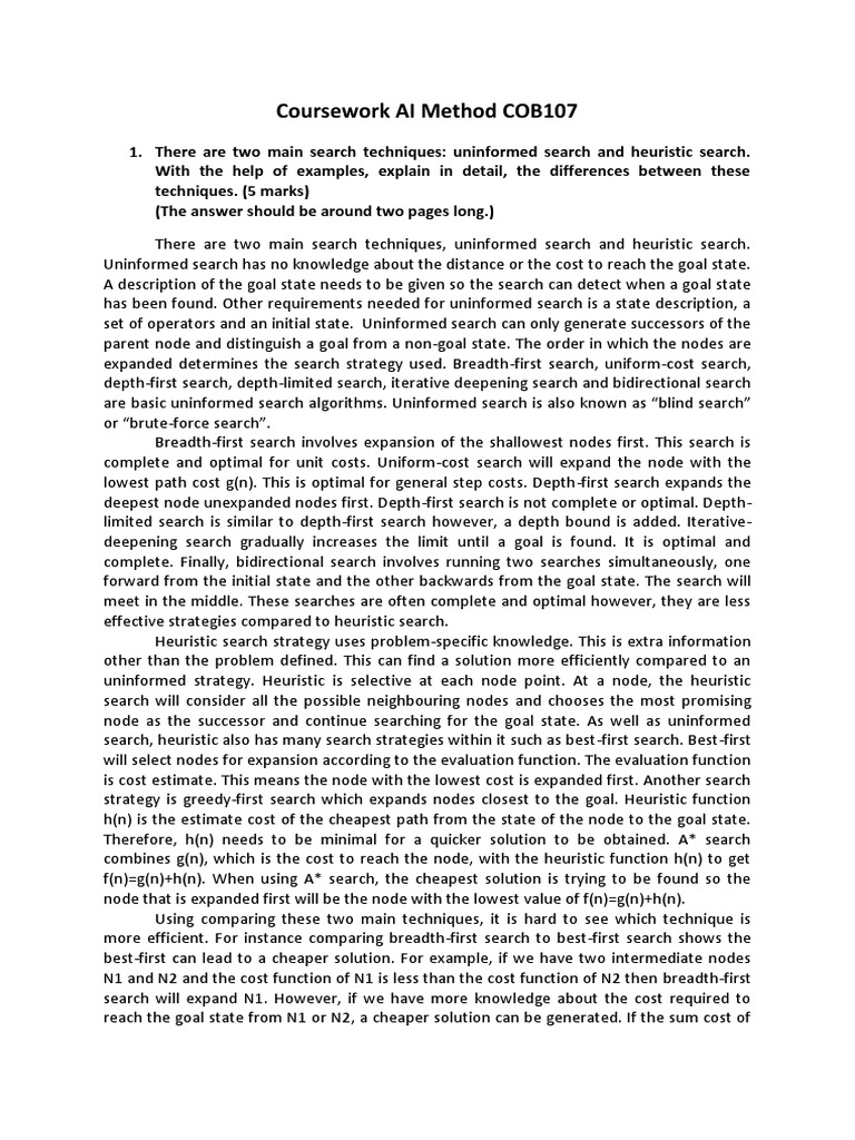 Coursework AI Method COB107 | PDF | Theoretical Computer Science | Algorithms And Data Structures