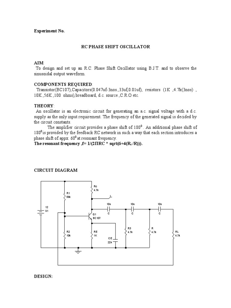 RC Phase Shift Oscillator | PDF | Electronic Oscillator | Amplifier