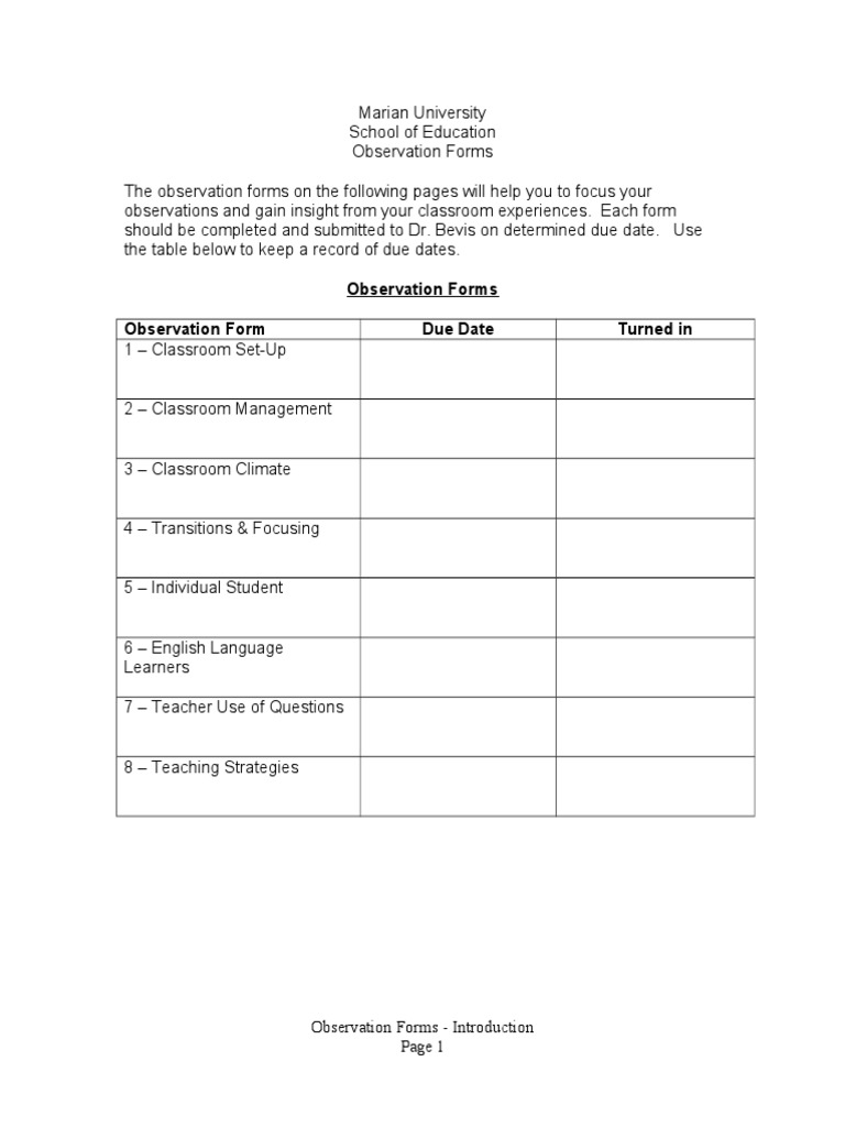 Set of Teacher Education Observation Forms | PDF | Classroom | English ...