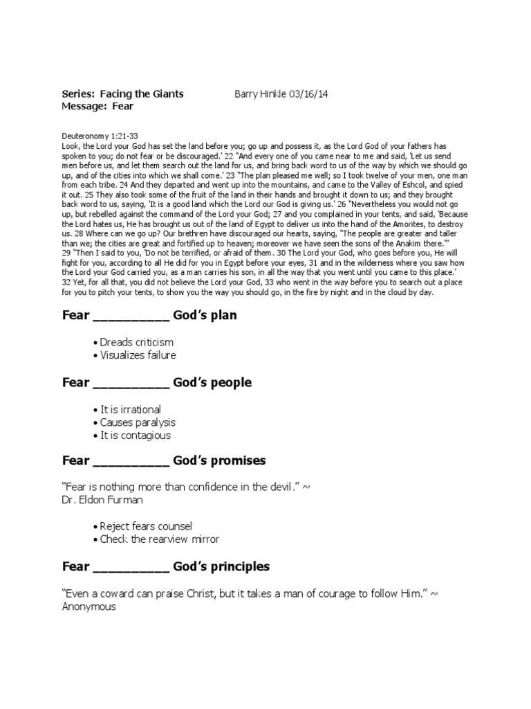 Facing The Giants - Fear | PDF | Christian Belief And Doctrine | God