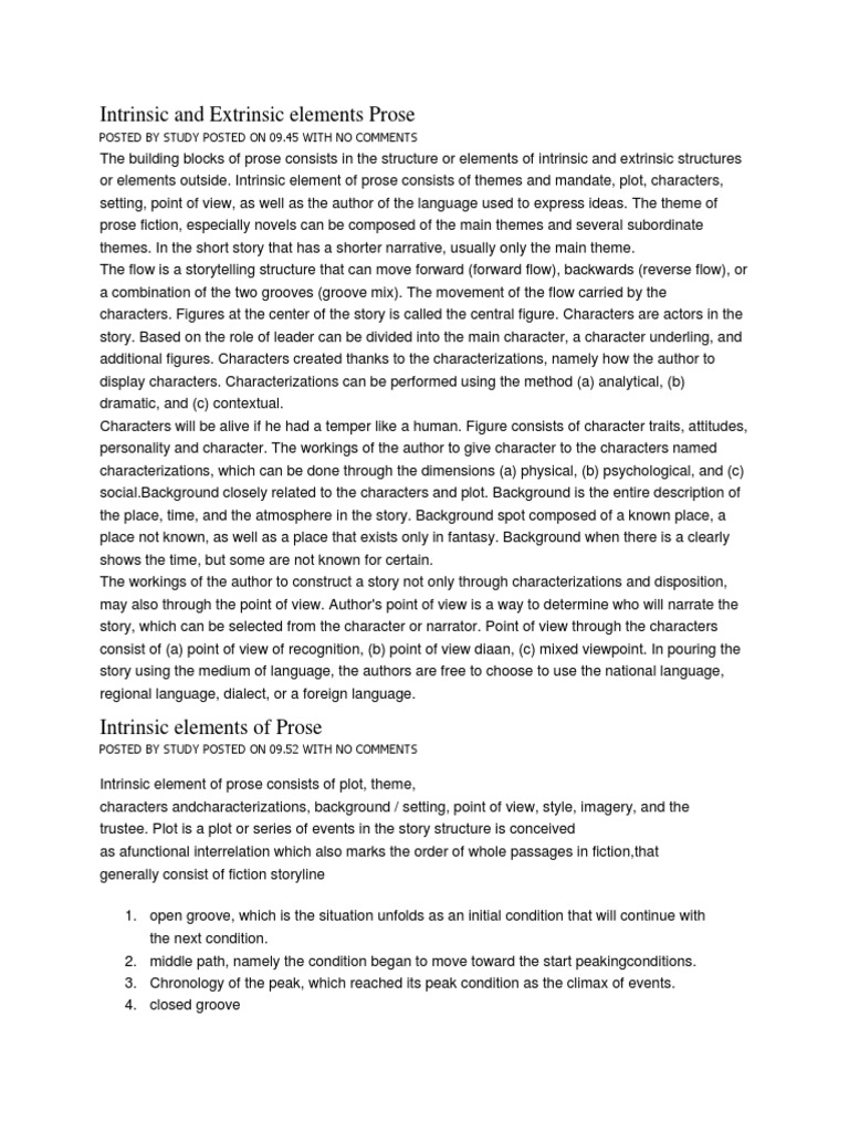 Intrinsic and Extrinsic Elements of Prose | PDF | Plot (Narrative ...
