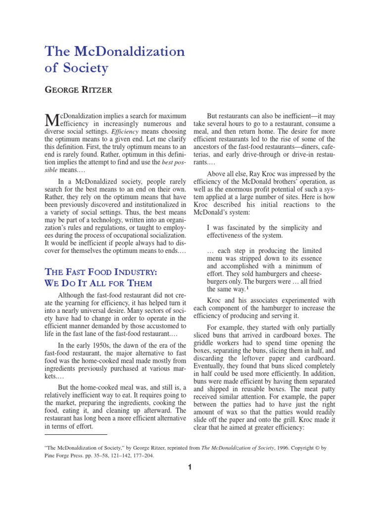 The McDonaldization of Society | PDF | Fast Food Restaurants | Fast Food