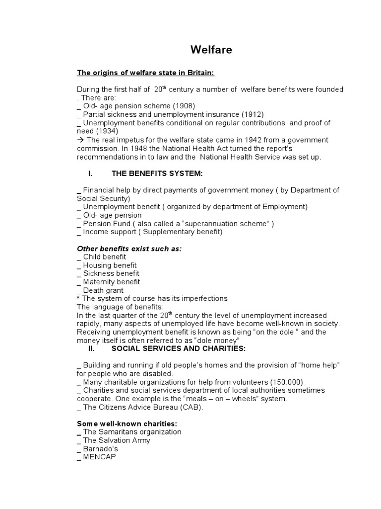 Welfare: The Origins of Welfare State in Britain | PDF | Unemployment ...