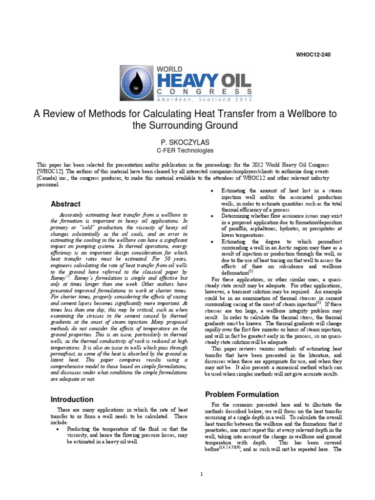 A Review of Methods For Calculating Heat Transfer From A Wellbore | PDF ...