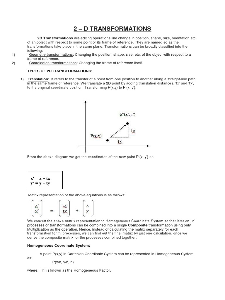 2 - D Transformations: X' X + TX Y' y + Ty | PDF | Trigonometric Functions | 2 D Computer Graphics