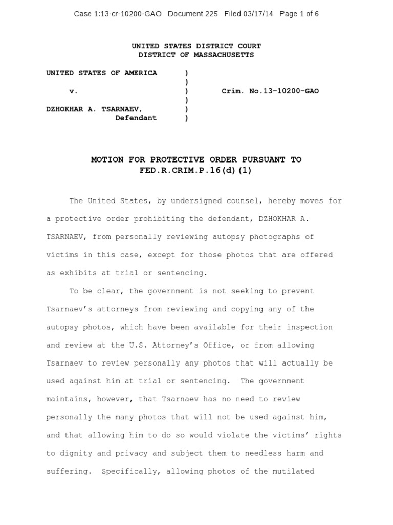 Motion For Protective Order Pursuant To FED.R.CRIM.P.16 (D) | PDF | Law