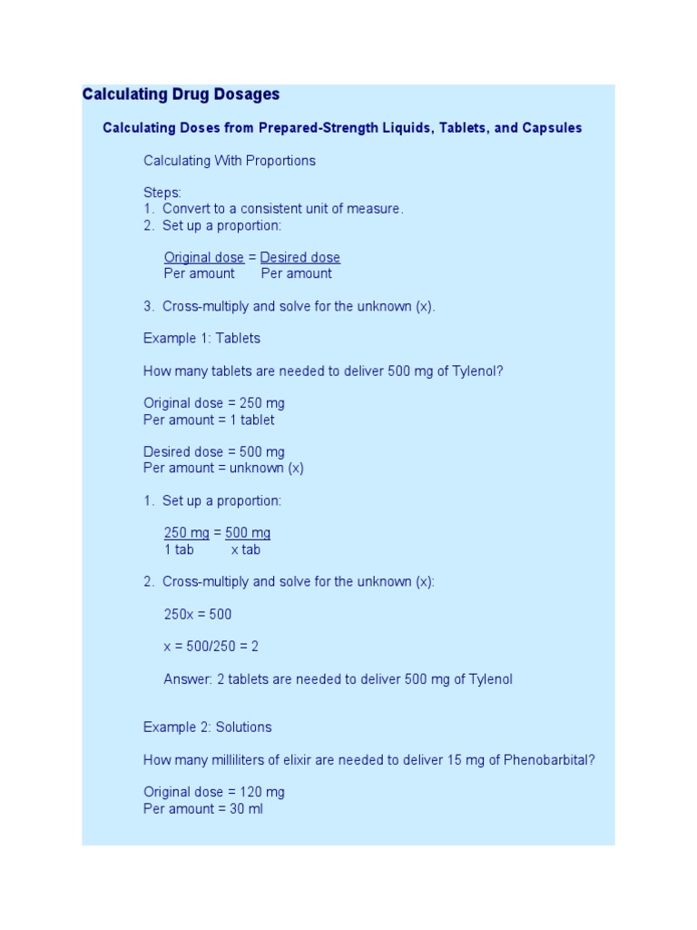 Calculating Drug Dosages | PDF | Dose (Biochemistry) | Chemistry