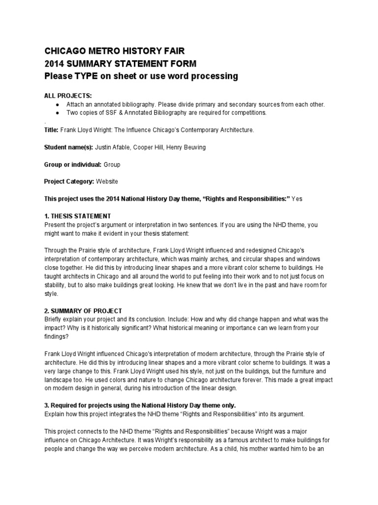 Summary Statement Form | PDF | History
