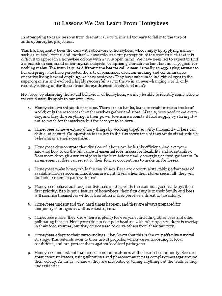 10 Lessons We Can Learn From Honeybees | PDF | Honey Bee | Western ...