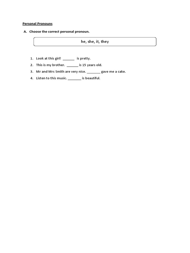 Personal Pronouns Worksheet | PDF