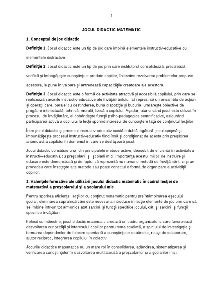 Jocul Didactic Matematic | PDF