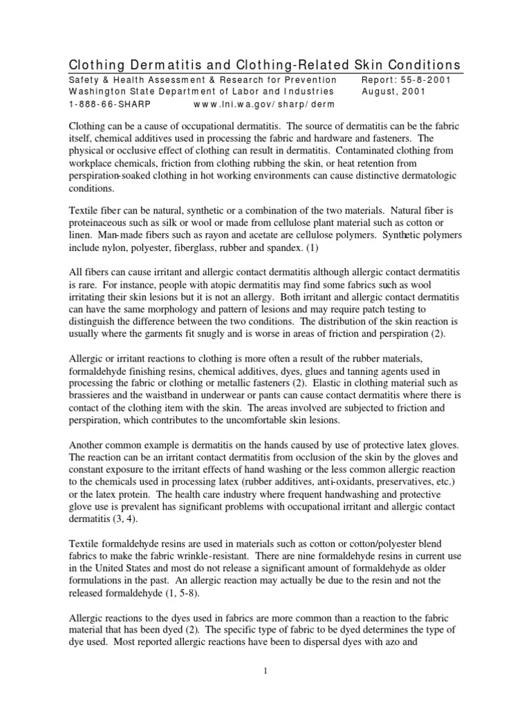 Clothing Dermatitis and Clothing-Related Skin Conditions | PDF ...