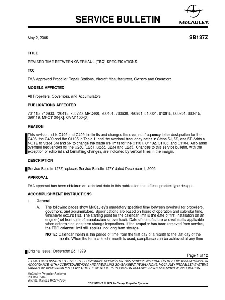 Service Bulletin: Title | PDF | Propeller | Aviation