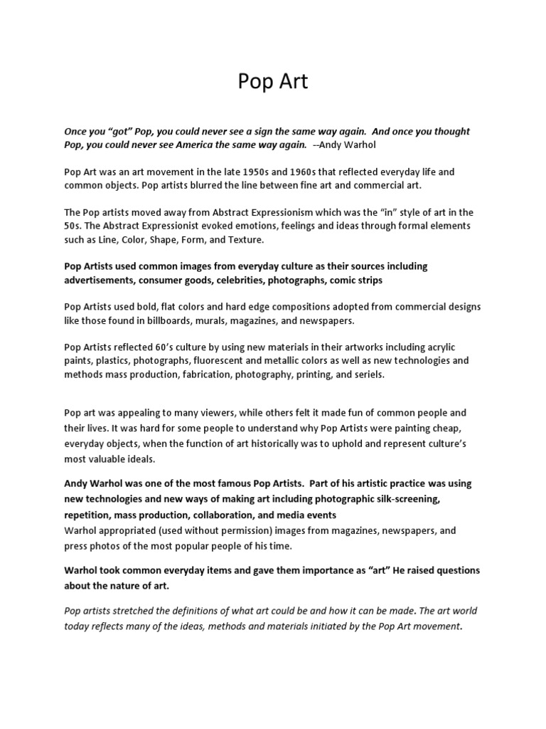 Pop Art Notes | PDF | Art