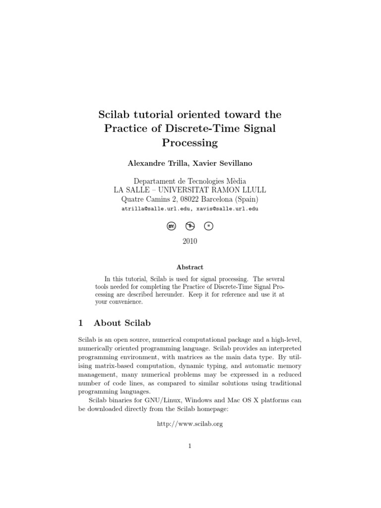Scilab Tutorial Oriented Toward The Practice of Discrete-Time Signal Processing | PDF ...
