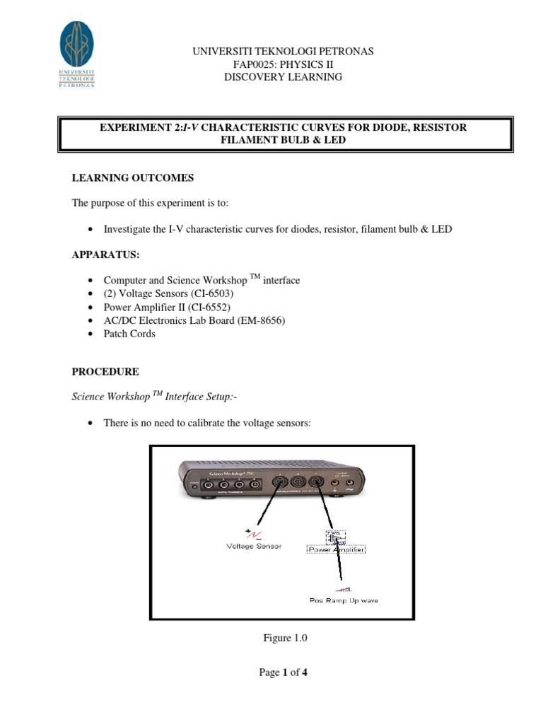 Experiment 2: Filament Bulb & Led: I-V Characteristic Curves For Diode ...