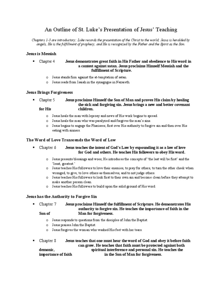 An Outline of Luke's Presentation of Jesus' Teaching | PDF | Disciple ...