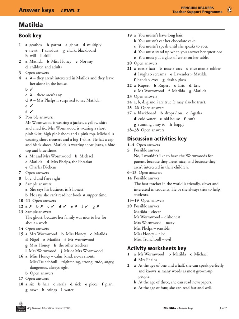 Matilda: Answer Keys | PDF | Leisure