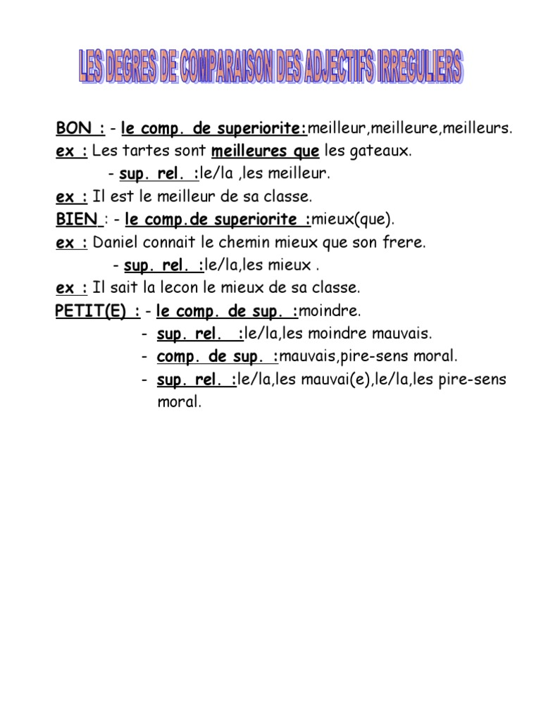 Les Degres de Comparaison Des Adjectifs Irreguliers | PDF