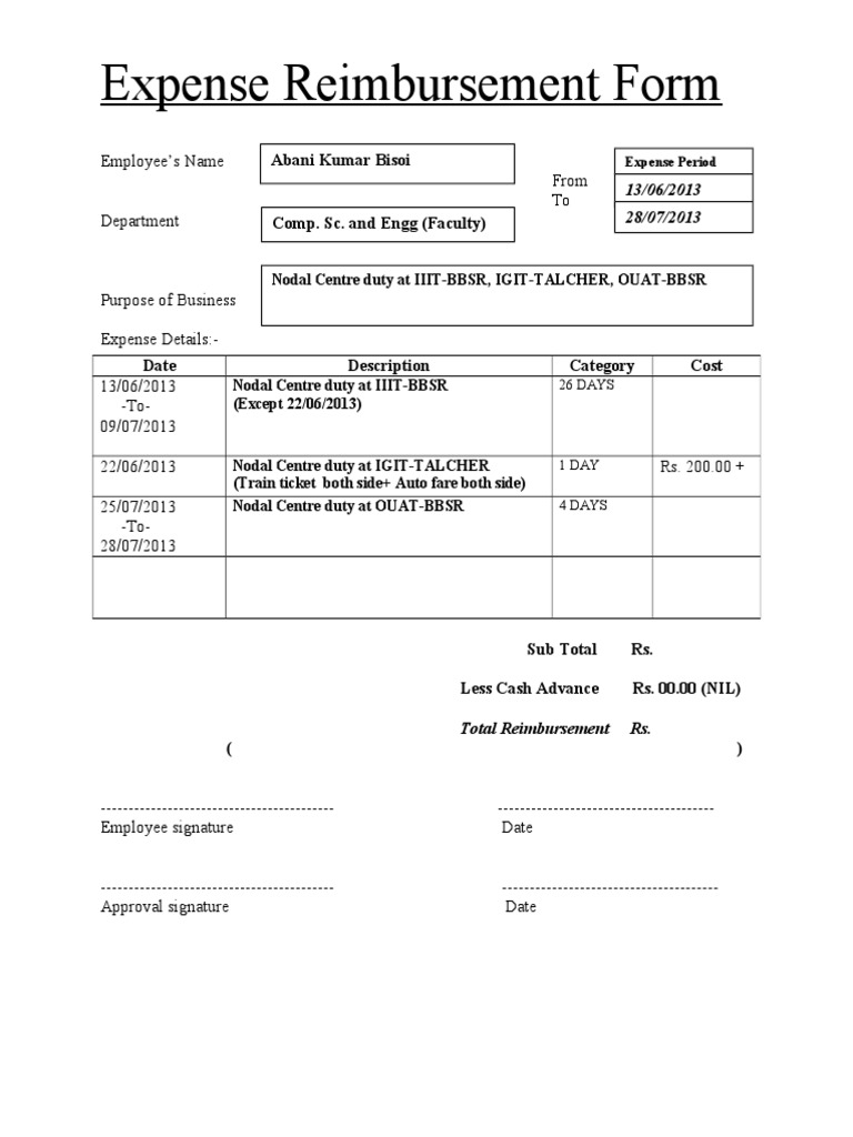 Employee Expense Reimbursement Form | PDF | Finance & Money Management ...