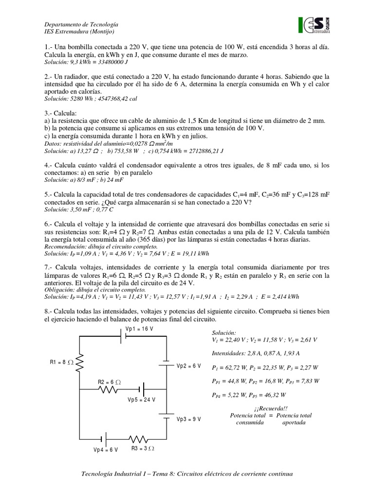 Ejercicios Tema 7 - Circuitos Eléctricos de Corriente Continua | PDF