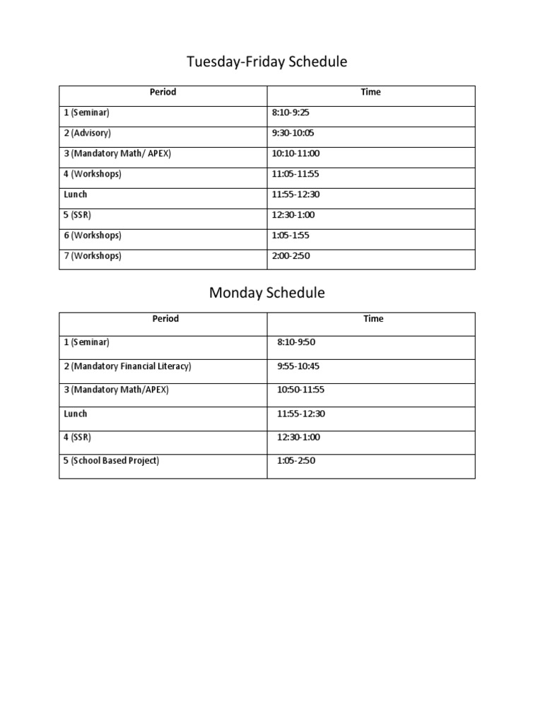 Weekly Class Schedule Overview | PDF
