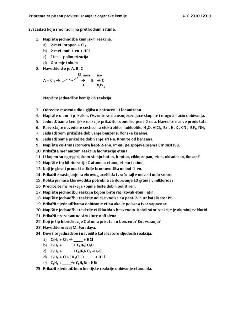 Zadaci Za Vjezbu Organska Kemija | PDF