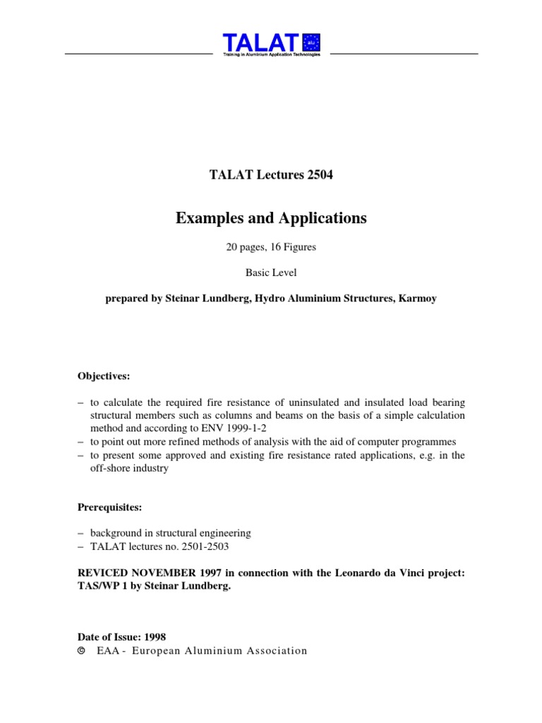 TALAT Lecture 2504: Examples and Applications | PDF | Celsius | Thermal Insulation