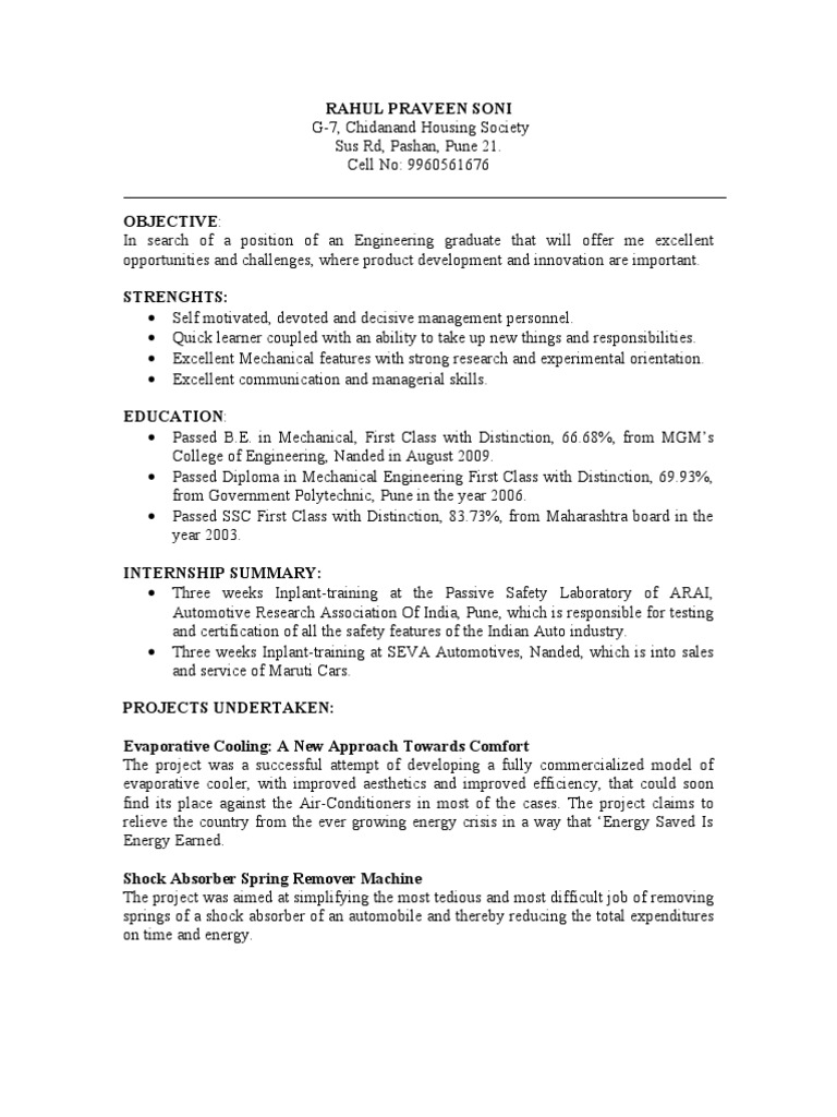 Rahul Resume | PDF | Mechanical Engineering | Science And Technology