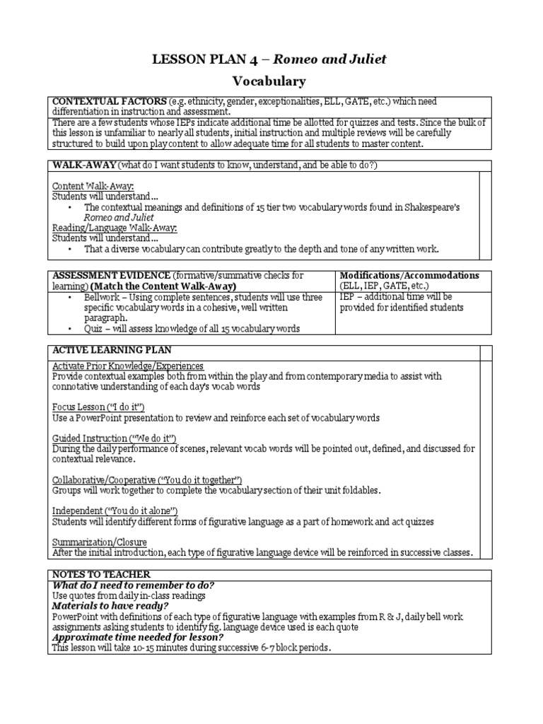 Sec Lesson Plan 4 - Vocabulary | PDF | Vocabulary | Lesson Plan