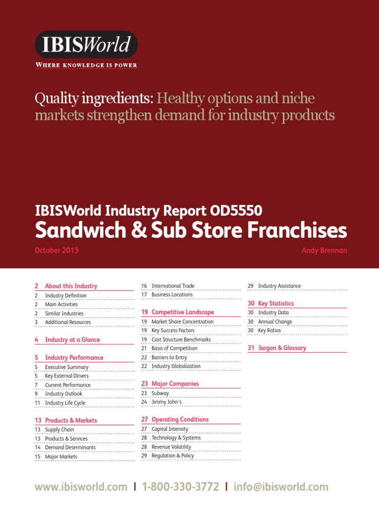 IBIS WORLD INDUSTRY REPORT: Sandwich & Sub Store Franchises | PDF ...