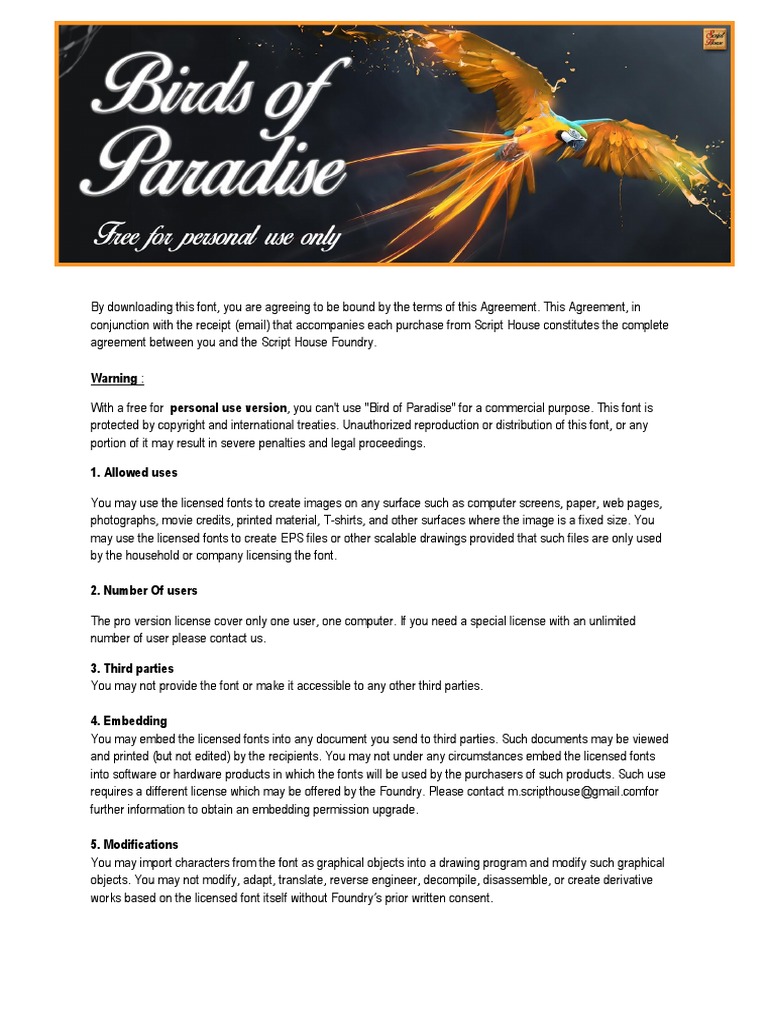 Birds of Paradise EULA | PDF | Copyright Infringement | Copyright