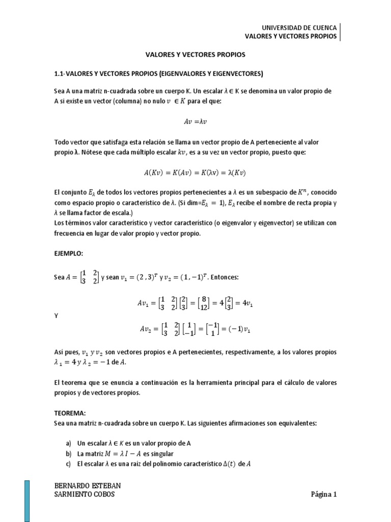 Valores y Vectores Propios | PDF | Valores propios y vectores propios | Matriz (Matemáticas)
