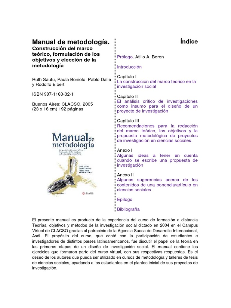 Manual de Metodologia CLACSO - Ruth Sautu | PDF | Teoría | Science
