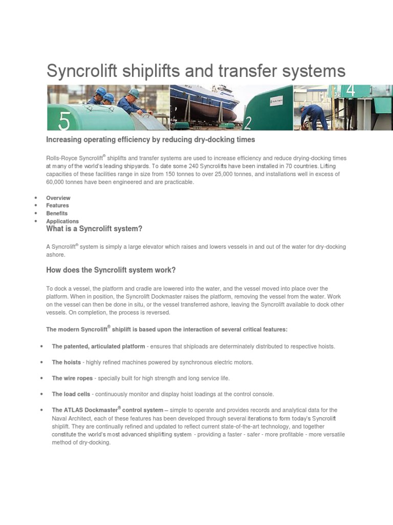 Syncrolift Shiplifts and Transfer Systems | PDF | Ships | Shipbuilding